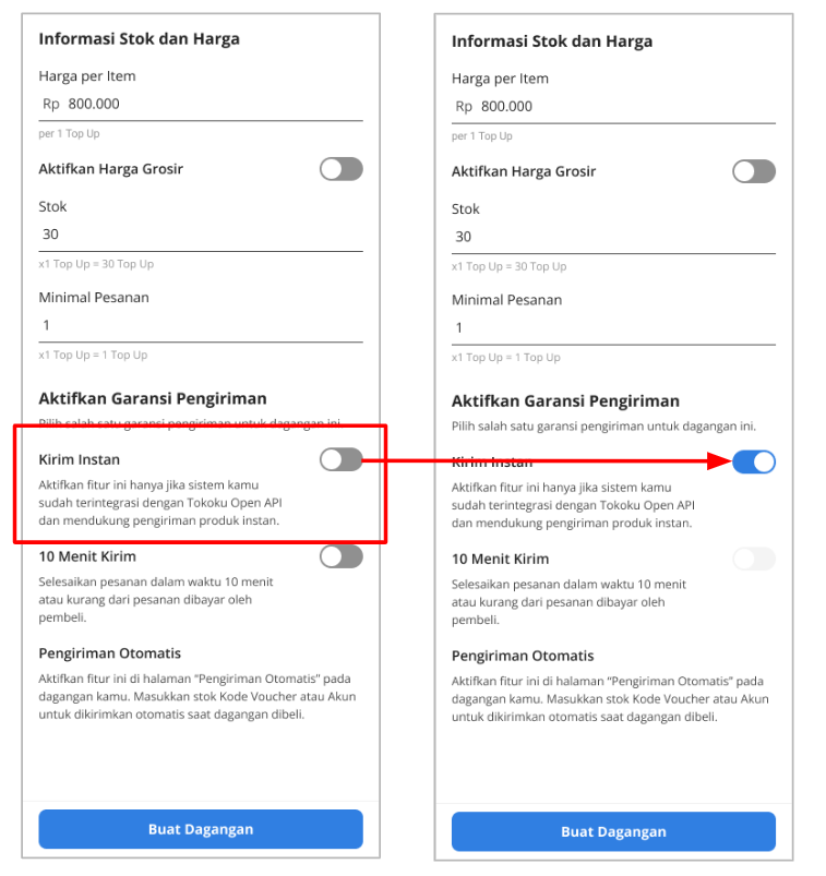 Bagaimana Cara Mengaktifkan Fitur Pengiriman Instan? – itemku